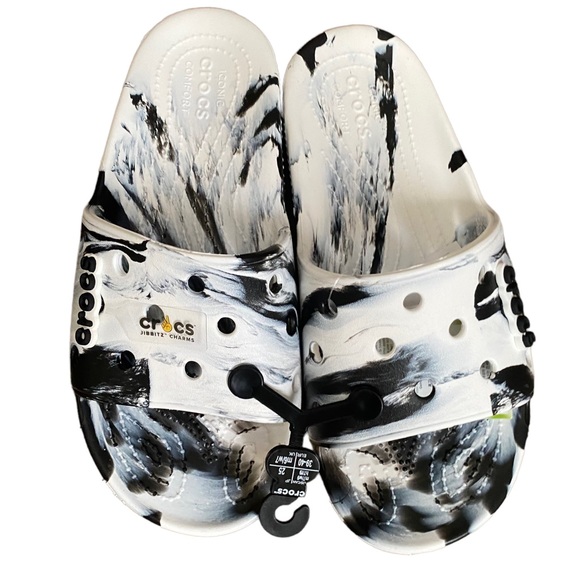 CROCS | Shoes | New Classic Crocs Marbled Black White Slipon Slide ...